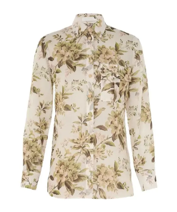 Zimmermann Floral Print Button Up Shirt - Nude