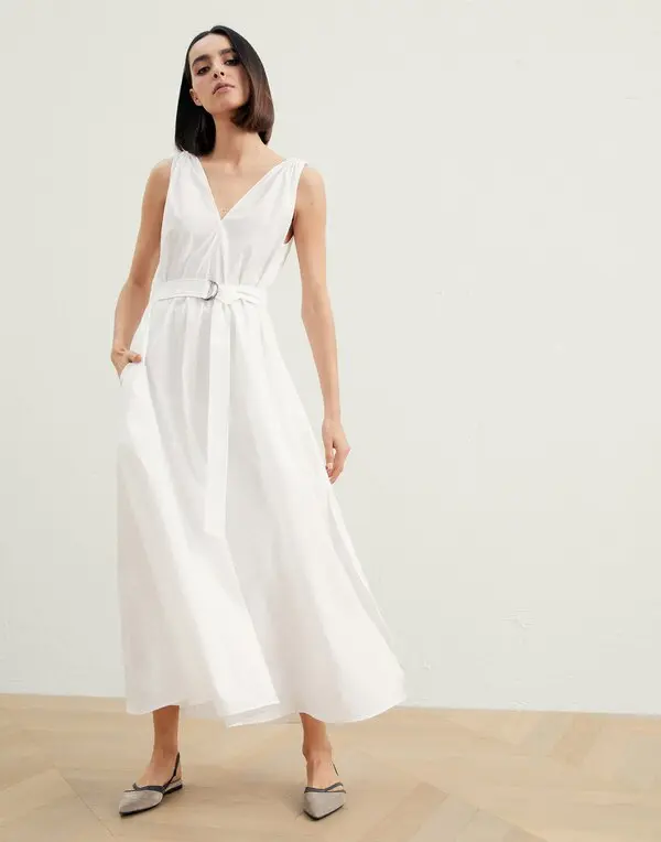 Brunello Cucinelli Belted Pleated Midi Dress