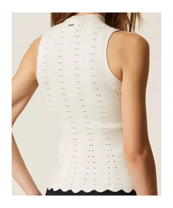 TWINSET Mock-neck Scalloped-trim Top - White