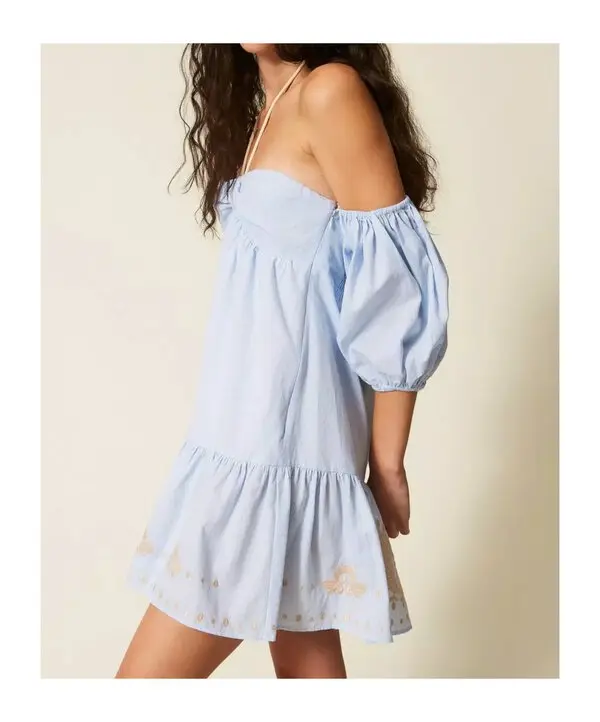 TWINSET Pinstripe Off-shoulder Dress