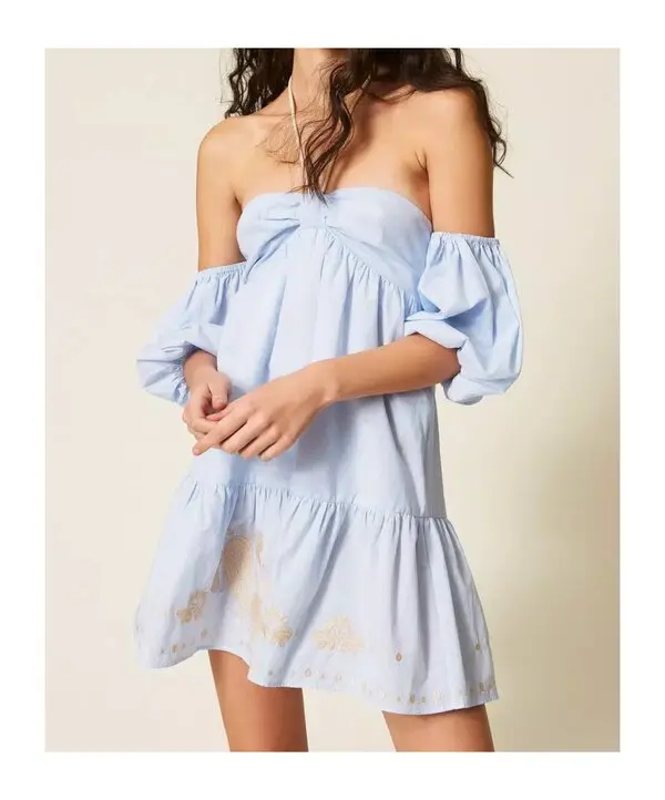 TWINSET Pinstripe Off-shoulder Dress