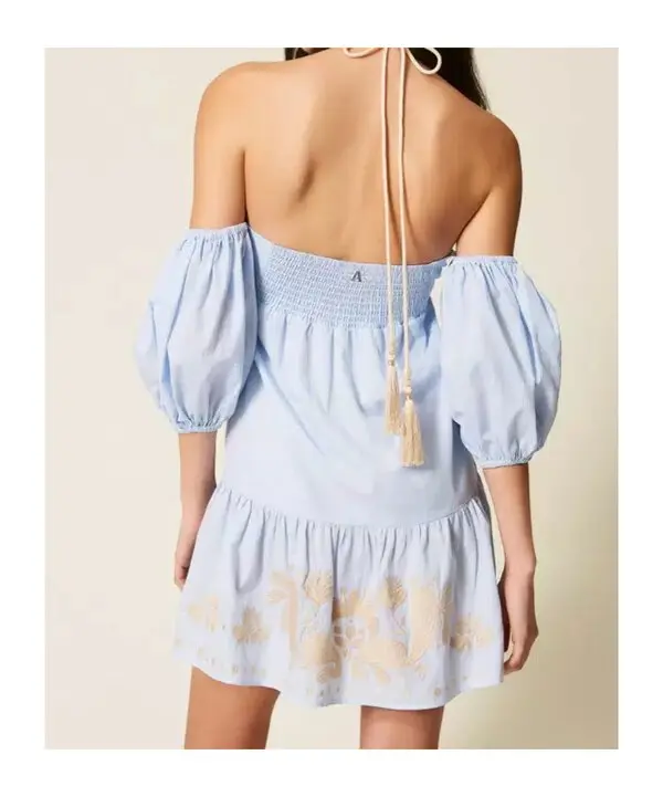 TWINSET Pinstripe Off-shoulder Dress