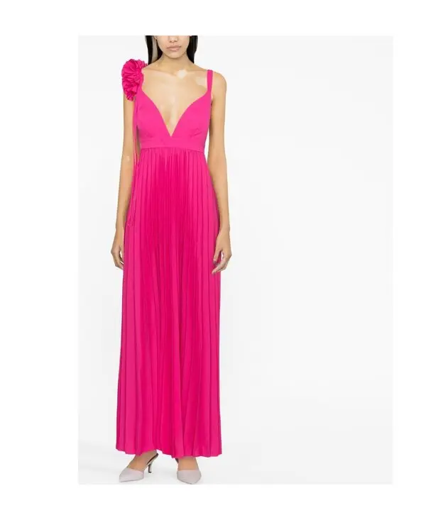 P.a.r.o.s.h Floral-appliqué V-neck Dress - Pink