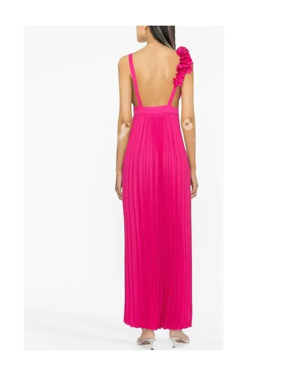 P.a.r.o.s.h Floral-appliqué V-neck Dress - Pink