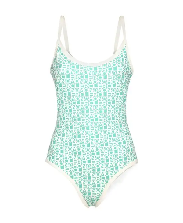Moncler All-over Logo Printed Low Cut Swimsuit - Green