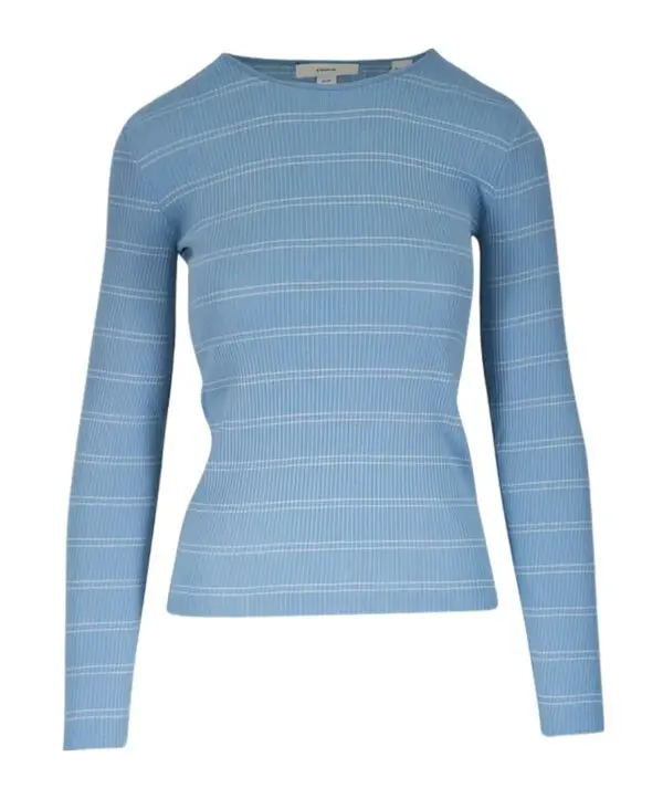Vince Striped Ribbed Knit Top - Blue