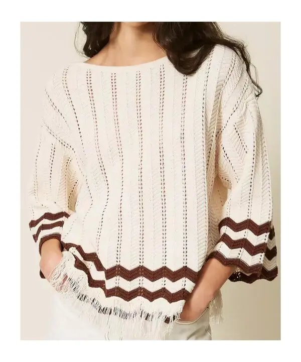 TWINSET Zigzag-print Fringed Top