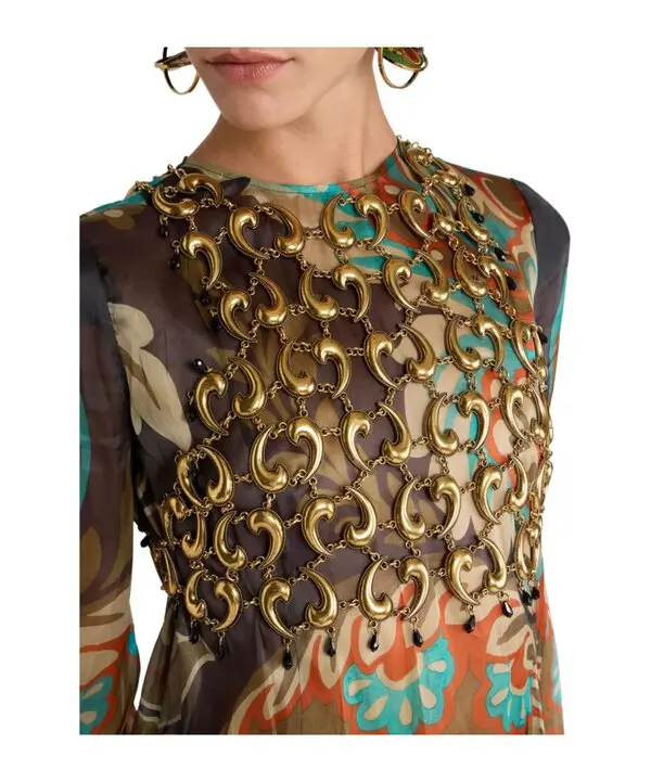 Etro Crop Top With See-through Metal Paisley Details