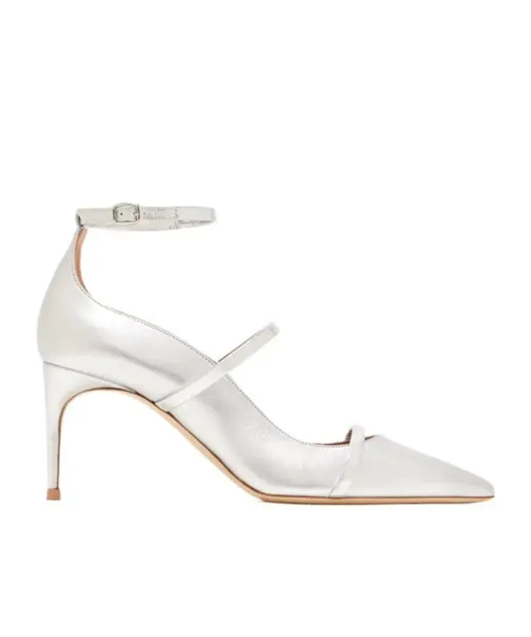 MALONE SOULIERS Pointed Toe Ankle Strap Pumps - White