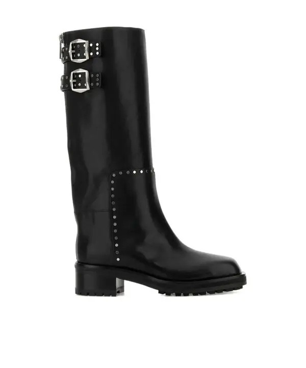 JIMMY CHOO Brooklyn Kb Buckle Studded Boots - Black