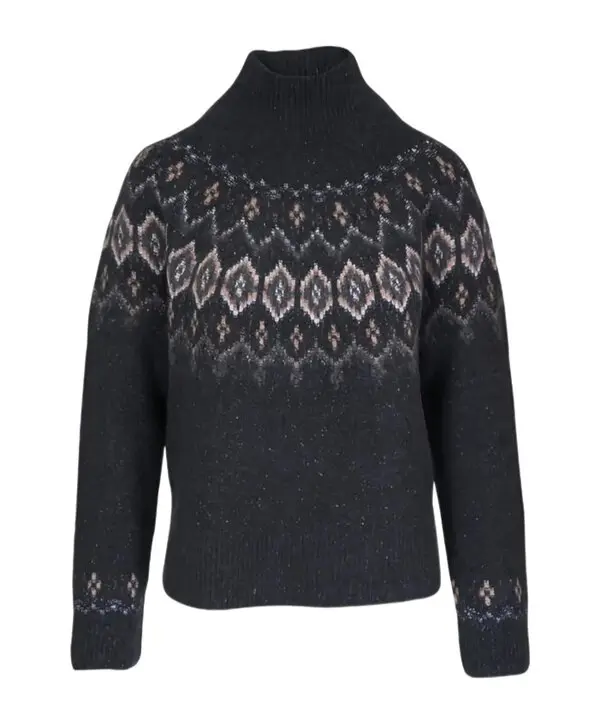 Vince Donegal-finished Patterned Turtleneck Sweater - Black