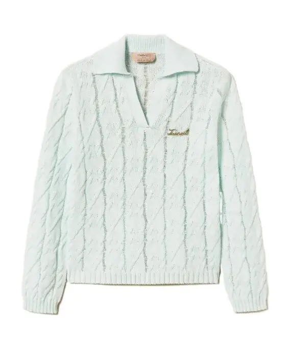 TWINSET Cable-knit Polo Sweater