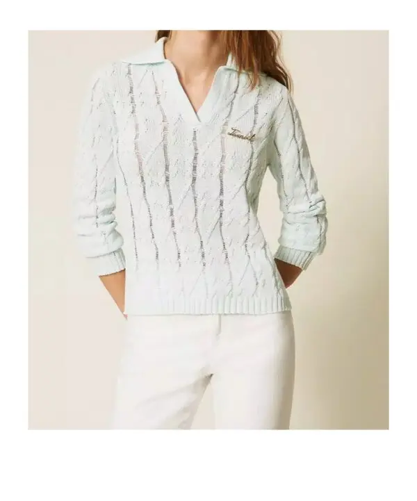 TWINSET Cable-knit Polo Sweater