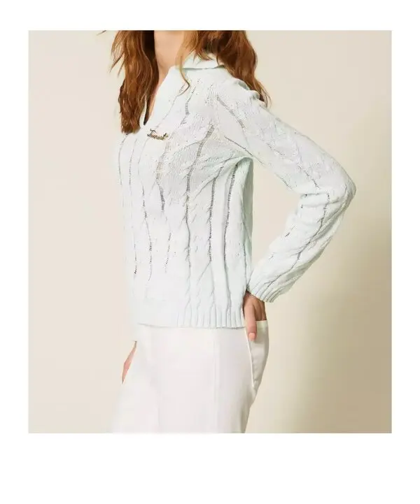TWINSET Cable-knit Polo Sweater