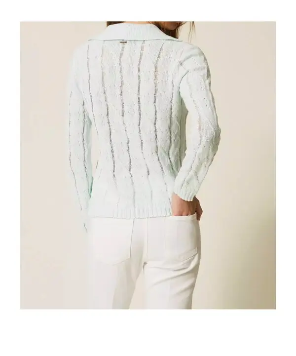 TWINSET Cable-knit Polo Sweater