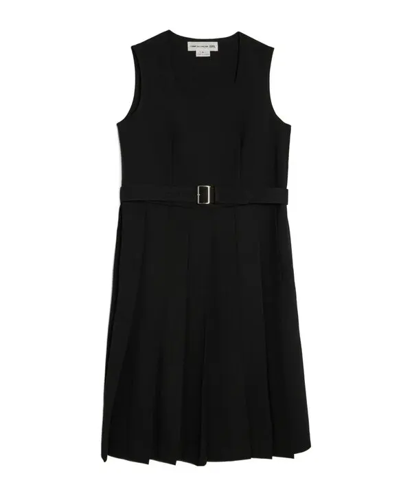 Comme Des Garçons Gabardine Belted Pleated Midi Dress - Black