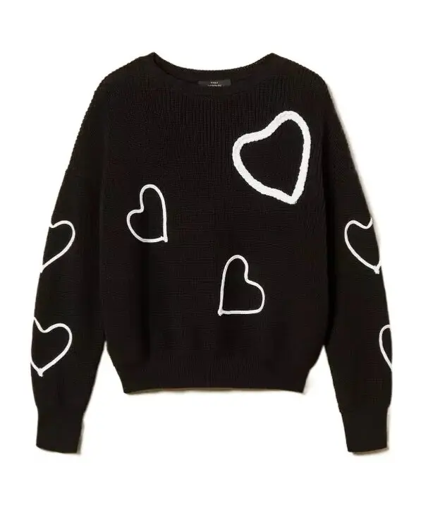TWINSET Hearts-detail Long-sleeve Sweater - Black