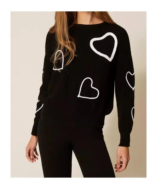 TWINSET Hearts-detail Long-sleeve Sweater - Black