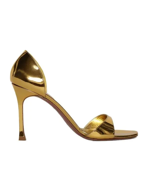 Amina Muaddi 95mm Agnese Metallic Open-toe Sandals