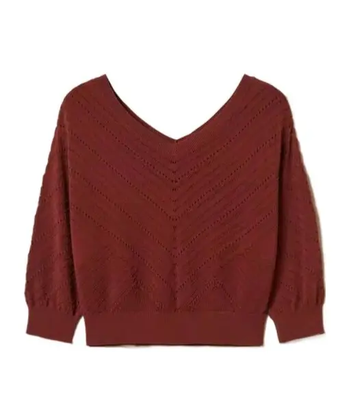 TWINSET Pointelle-knit V-neck Top