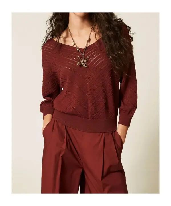 TWINSET Pointelle-knit V-neck Top