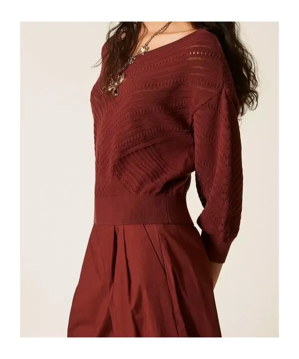 TWINSET Pointelle-knit V-neck Top