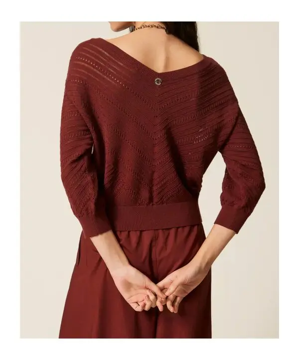 TWINSET Pointelle-knit V-neck Top