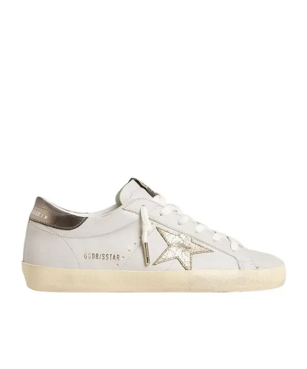 GOLDEN GOOSE Super-star With Crackle Leather Star And Metallic Foiled Leather Heel Tab - White