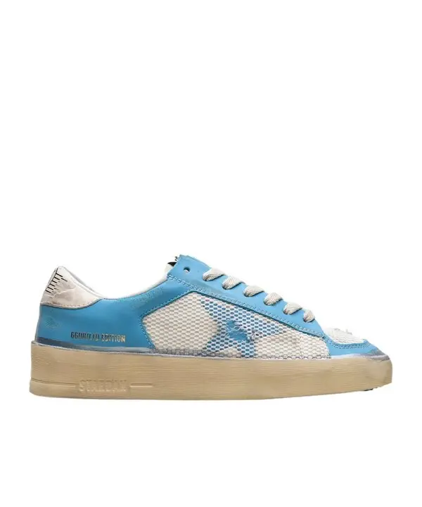 GOLDEN GOOSE Stardan Lab Sneakers In Light Blue Nappa Leather And White Mesh - Nude