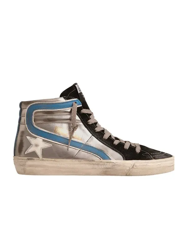GOLDEN GOOSE Slide High Top Sneakers In Metallic Leather