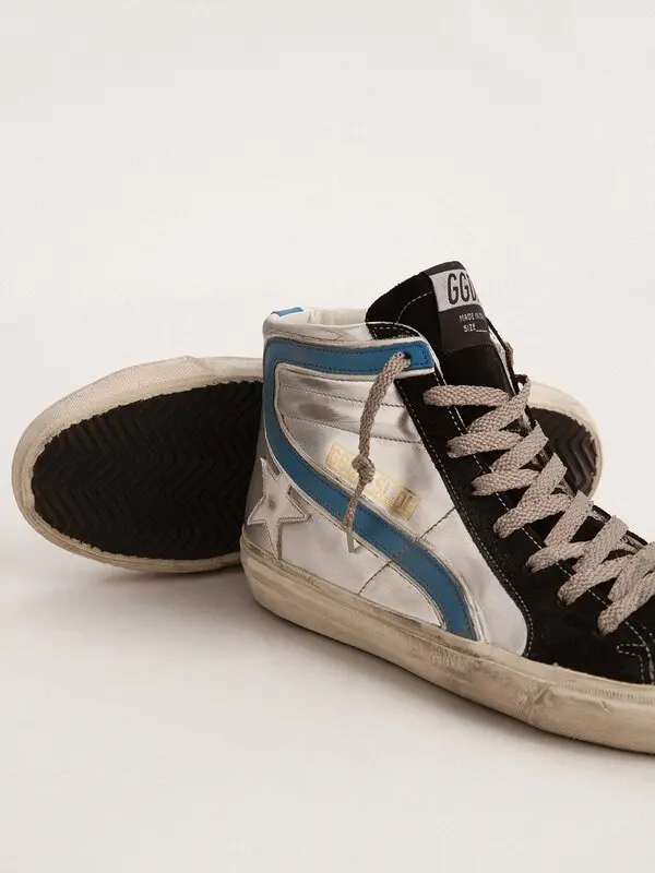 GOLDEN GOOSE Slide High Top Sneakers In Metallic Leather