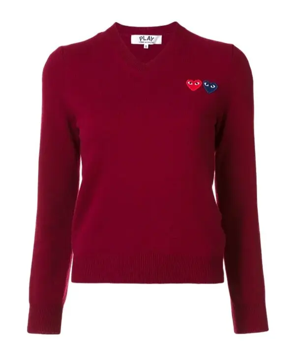 Play Comme Des Garcon Double Heart V-neck Jumper