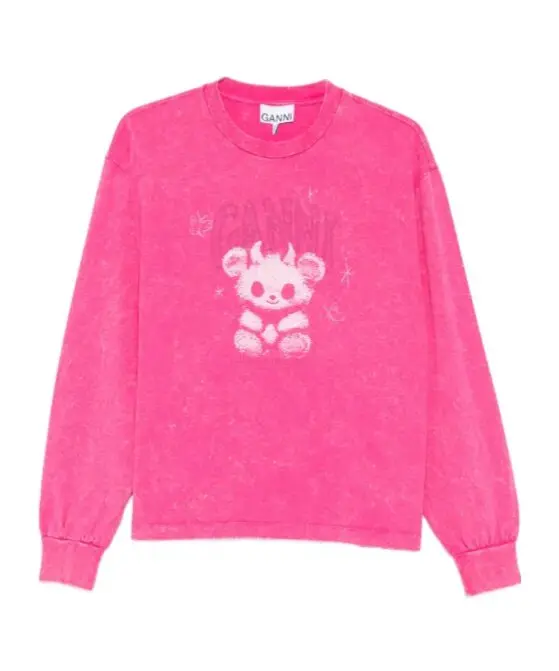 GANNI Graphic Long-sleeve T-shirt - Pink