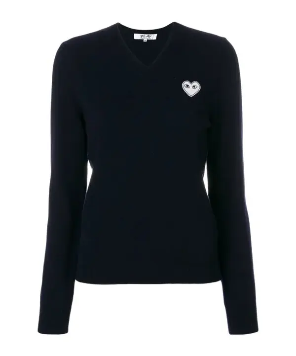 Play Comme Des Garcon V-neck Heart-logo Sweater