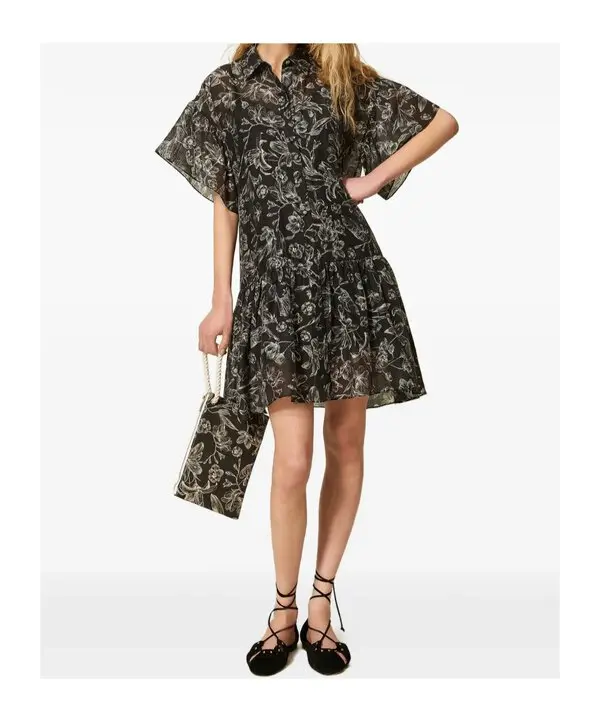 TWINSET Floral Ruffled Dress - Black