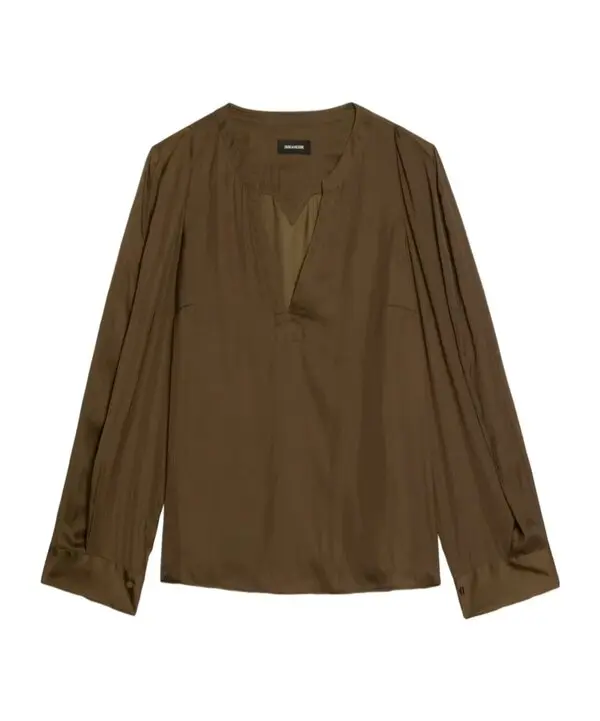 Zadig&Voltaire Torny V-neck Satin Blouse - Moss