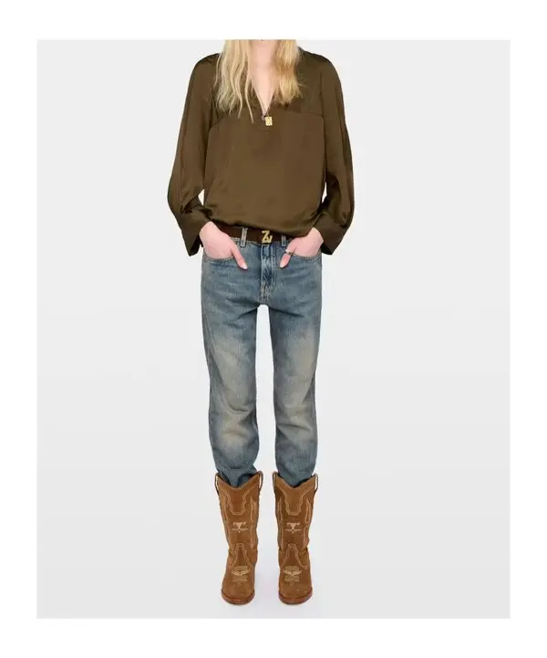 Zadig&Voltaire Torny V-neck Satin Blouse - Moss