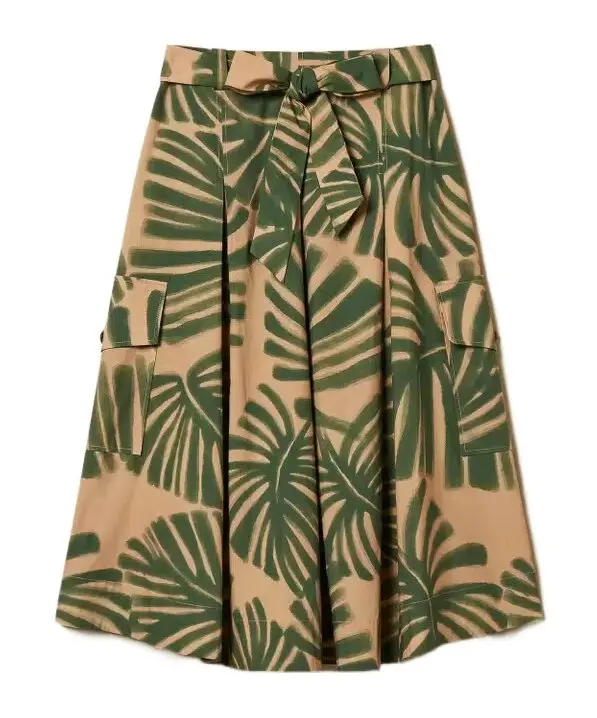 TWINSET Leaf-print Belted Midi Skirt