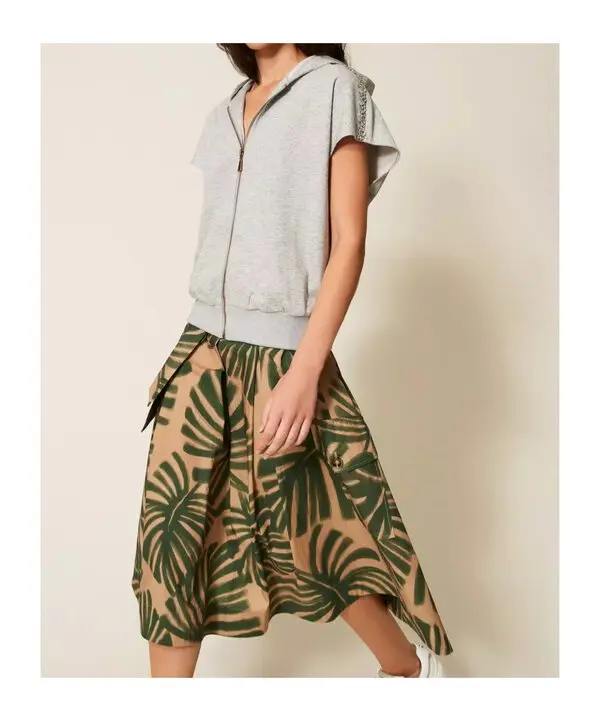 TWINSET Leaf-print Belted Midi Skirt