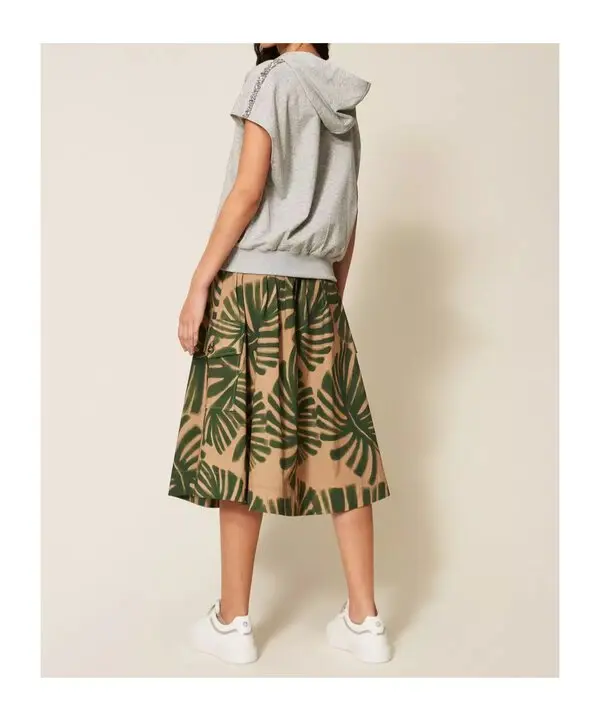 TWINSET Leaf-print Belted Midi Skirt