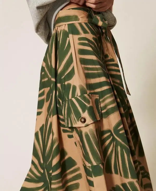 TWINSET Leaf-print Belted Midi Skirt