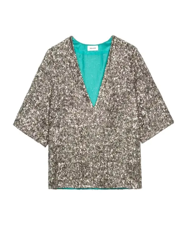 Zadig&Voltaire Sequin-embellished Short-sleeved Blouse - Bronze