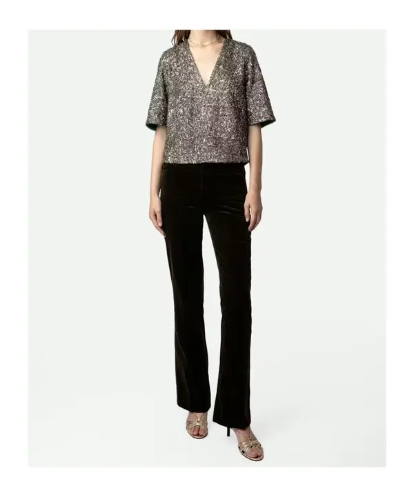 Zadig&Voltaire Sequin-embellished Short-sleeved Blouse - Bronze