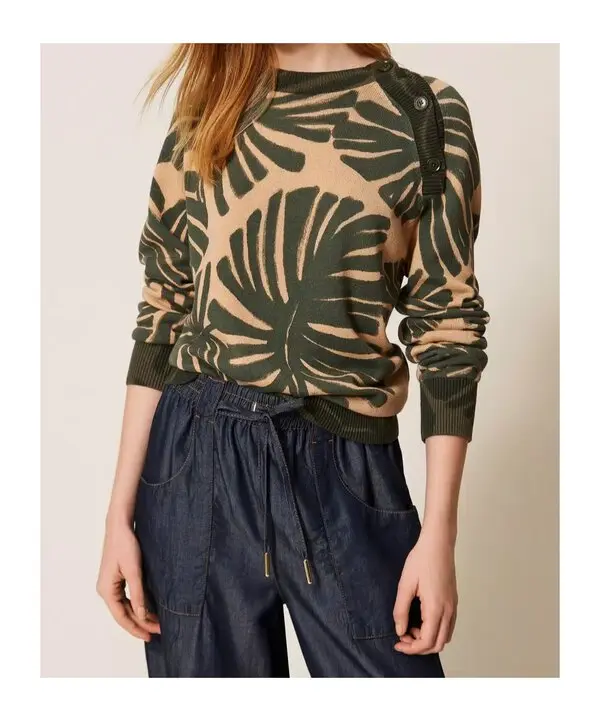 TWINSET Leaf-print Fine Knit Sweater