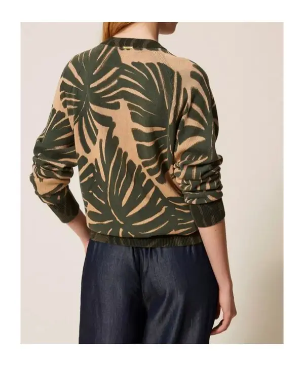 TWINSET Leaf-print Fine Knit Sweater