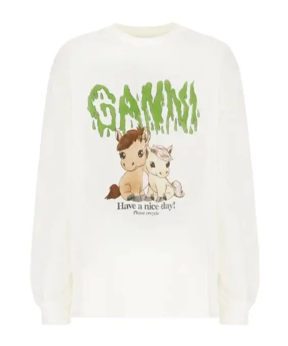 GANNI Graphic Print Long Sleeve T-shirt - White