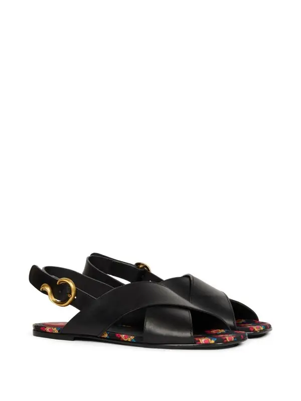 Etro Low Leather Sandals With Crossover Detail