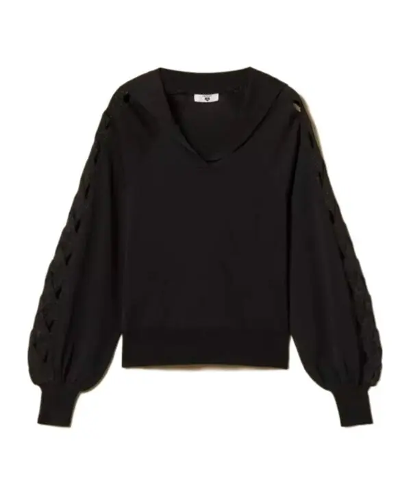 TWINSET Fine-knit Jumper With Metallic Cable Knit Sleeves