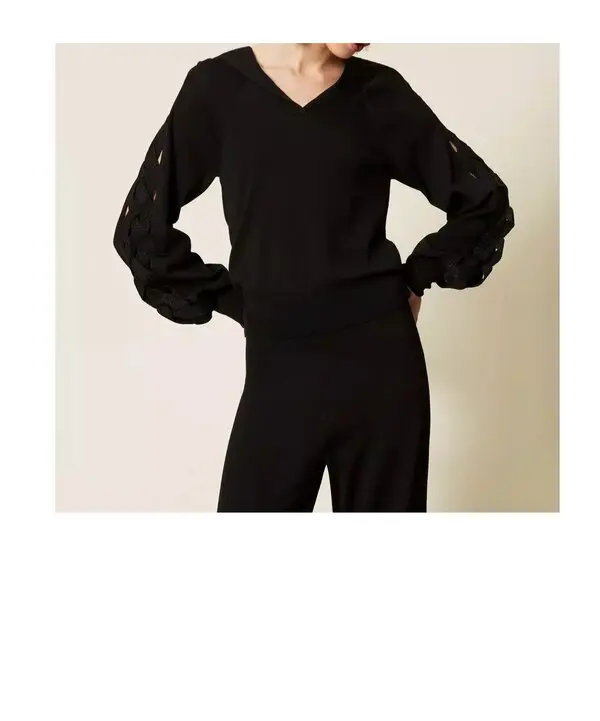 TWINSET Fine-knit Jumper With Metallic Cable Knit Sleeves