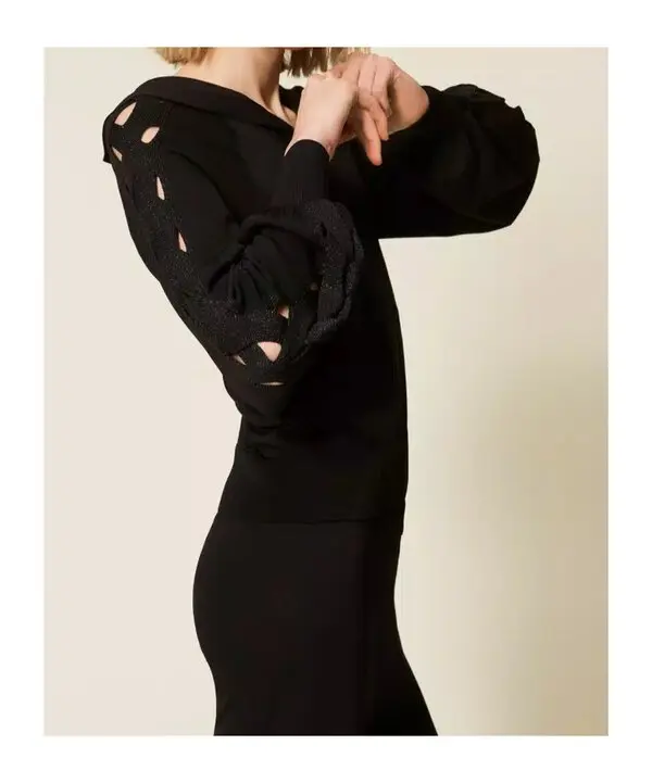 TWINSET Fine-knit Jumper With Metallic Cable Knit Sleeves